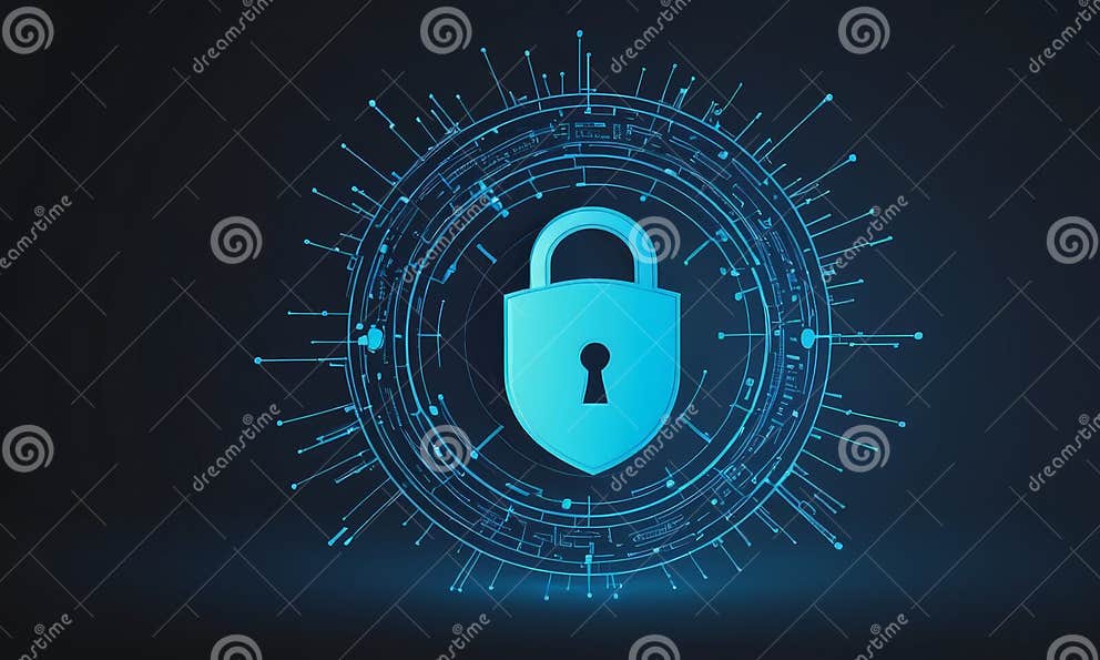 Blue Lock Symbol with Keyhole is Surrounded by Digital Interface Blue ...