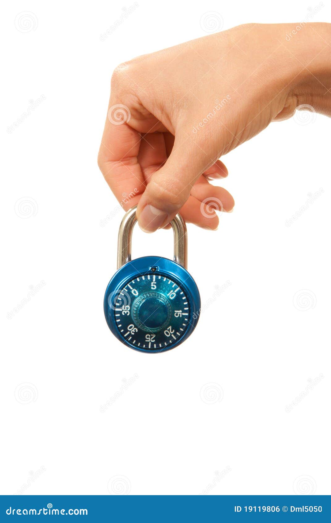 Blue Locked Master Combination Dial Lock In Hand Stock Photo - Image of ...