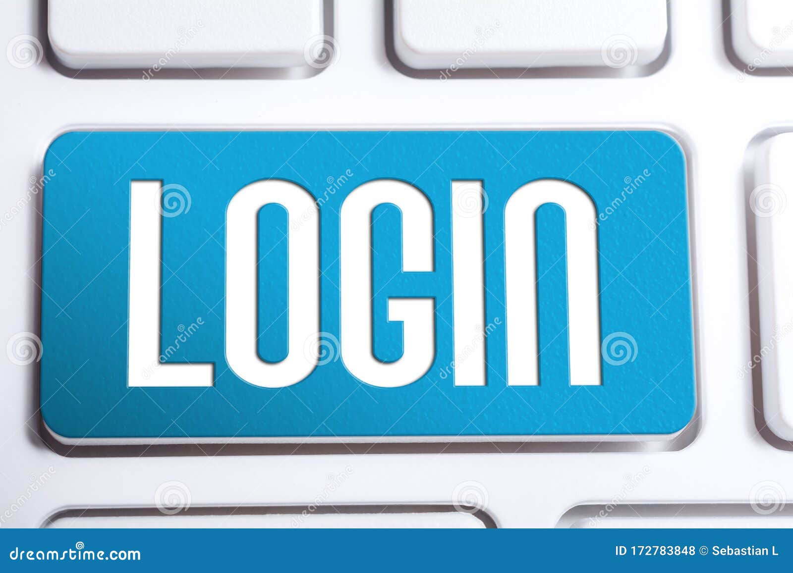 Blue Login Button on a White Keyboard Stock Photo - Image of crime ...