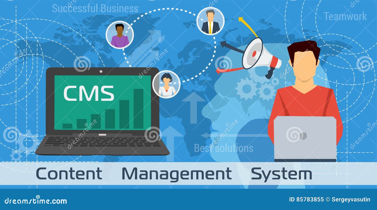 Blue Long Banner with CMS Concept Stock Vector - Illustration of ...