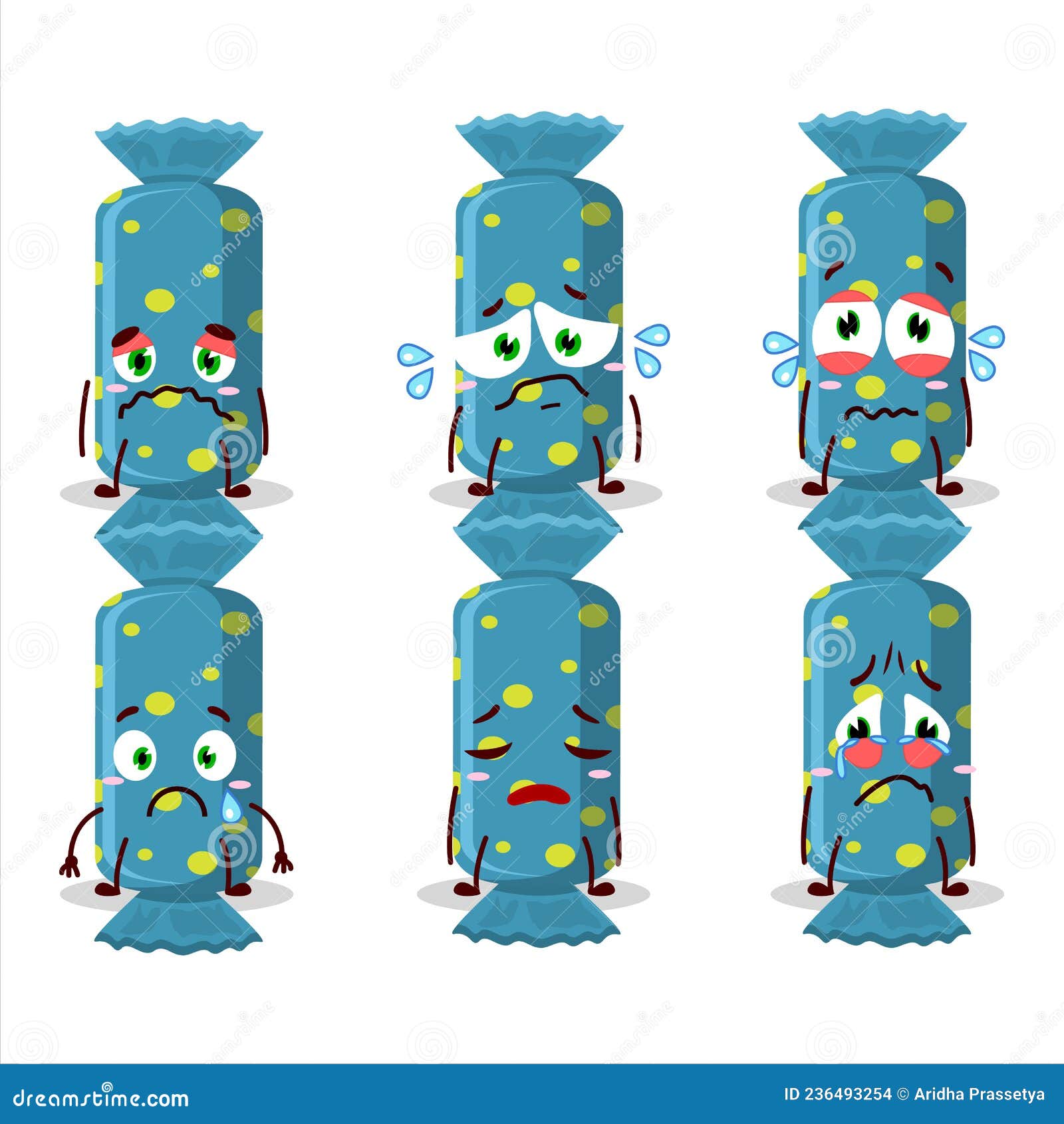 Blue Long Candy Package Cartoon Character with Sad Expression Stock ...