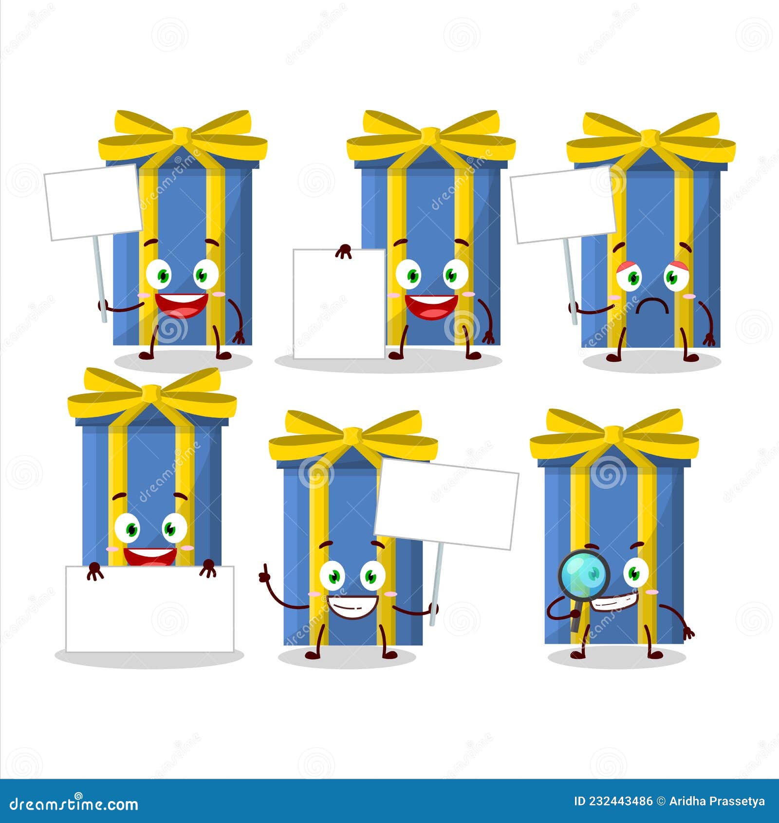 Blue Long Gift Box Cartoon Character Bring Information Board Stock ...