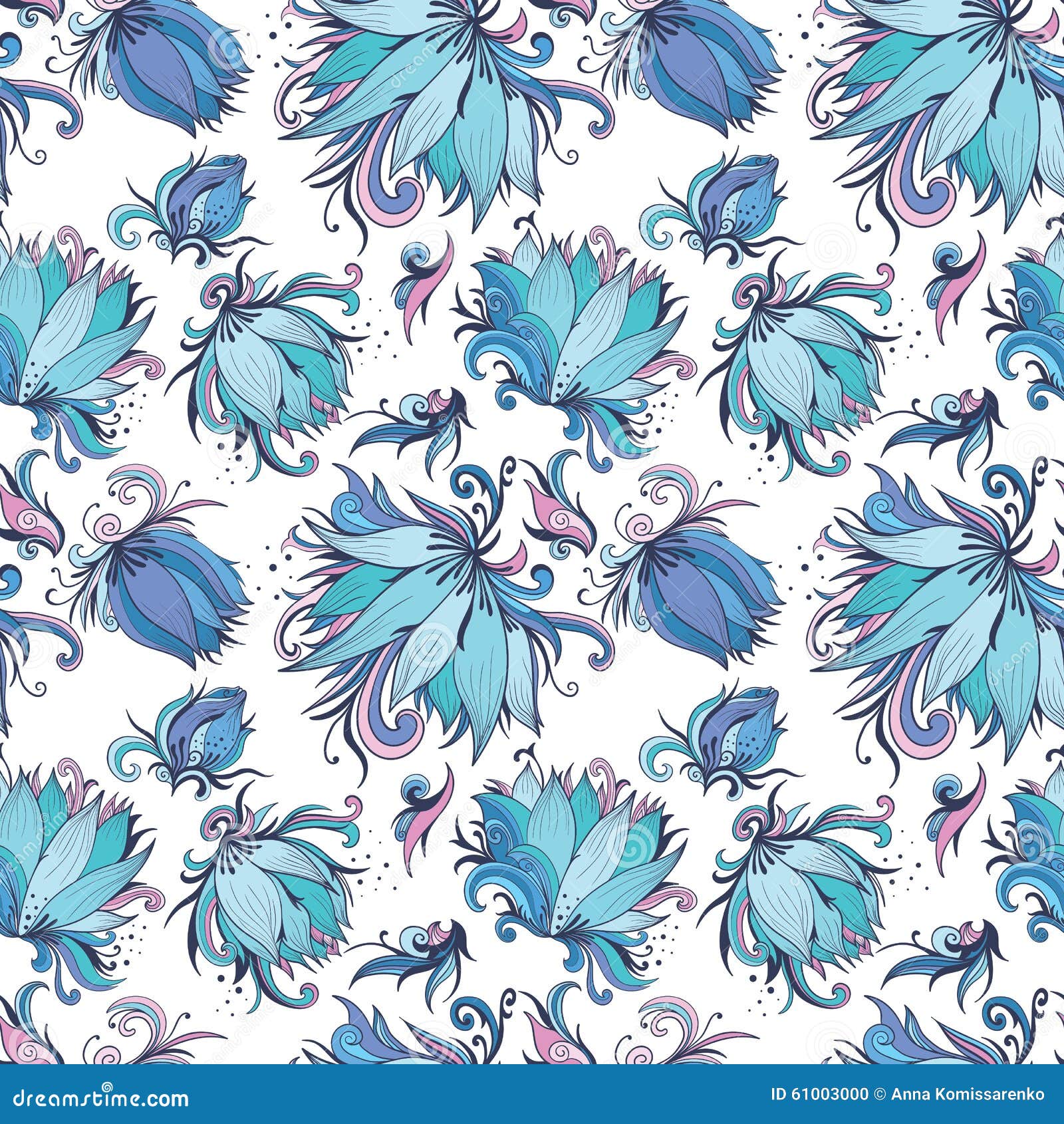 Blue Lotus Vector Pattern stock vector. Illustration of graphics - 61003000