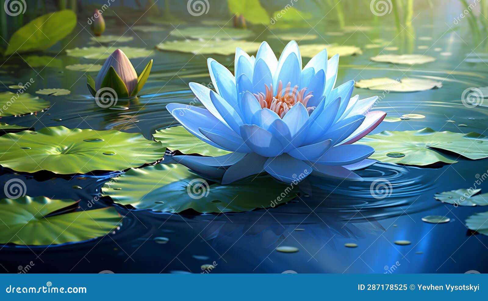 Blue Lotus Blue Lotus Water Surface Reflection in Wate_015 Stock ...