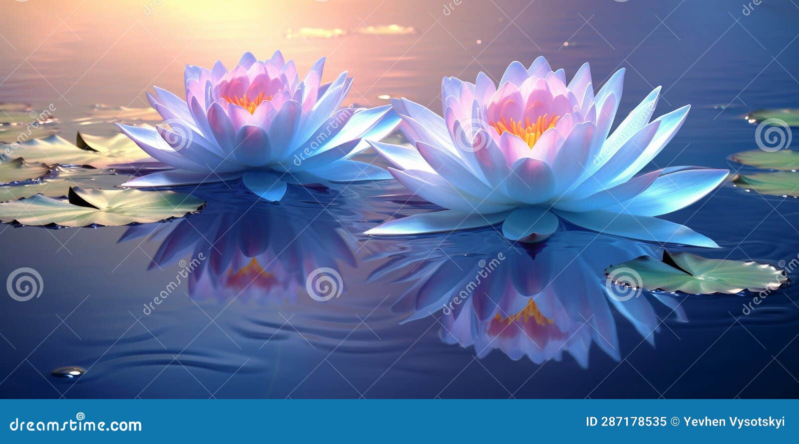 Blue Lotus Blue Lotus Water Surface Reflection in Wate_015 Stock Illustration - Illustration of ...
