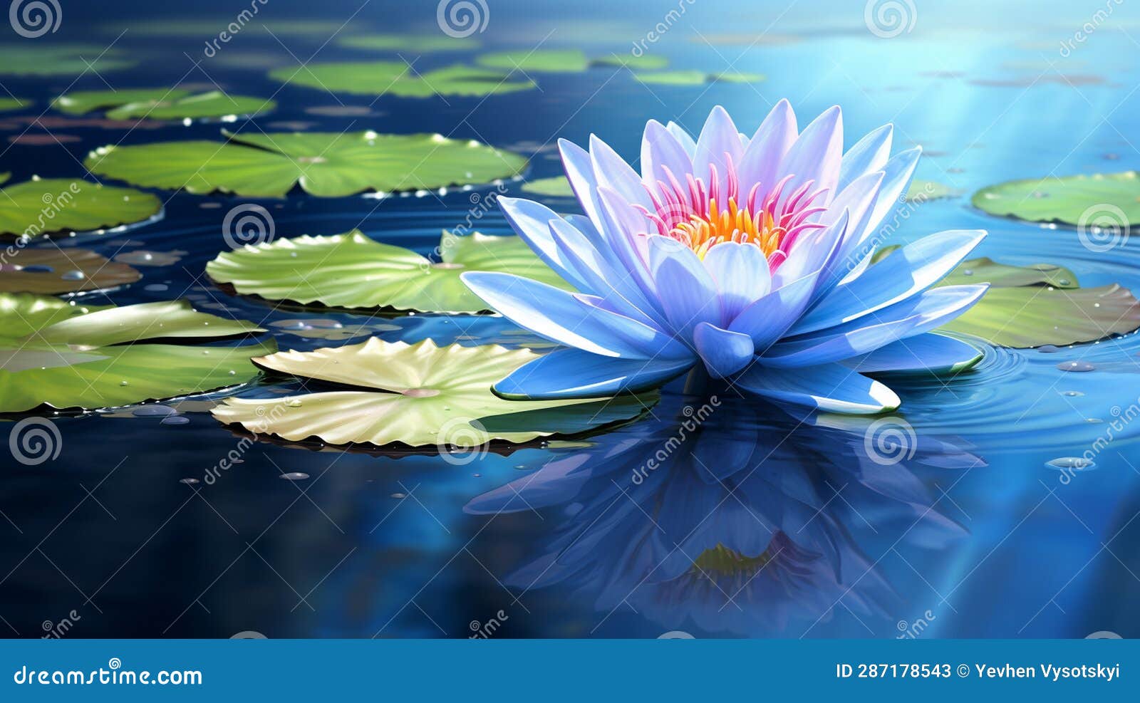 Blue Lotus Blue Lotus Water Surface Reflection in Wate_015 Stock ...