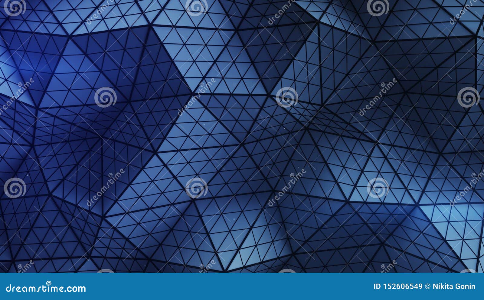 Blue Low Poly Triangulated Surface 3D Render Stock Illustration ...
