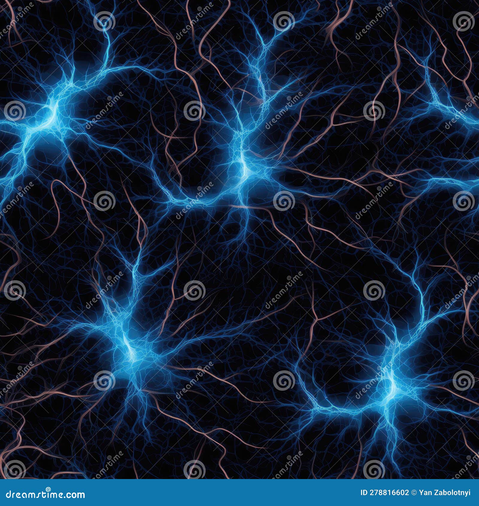 Blue Luminescence One Neuron on Black Background. Generative AI Stock ...