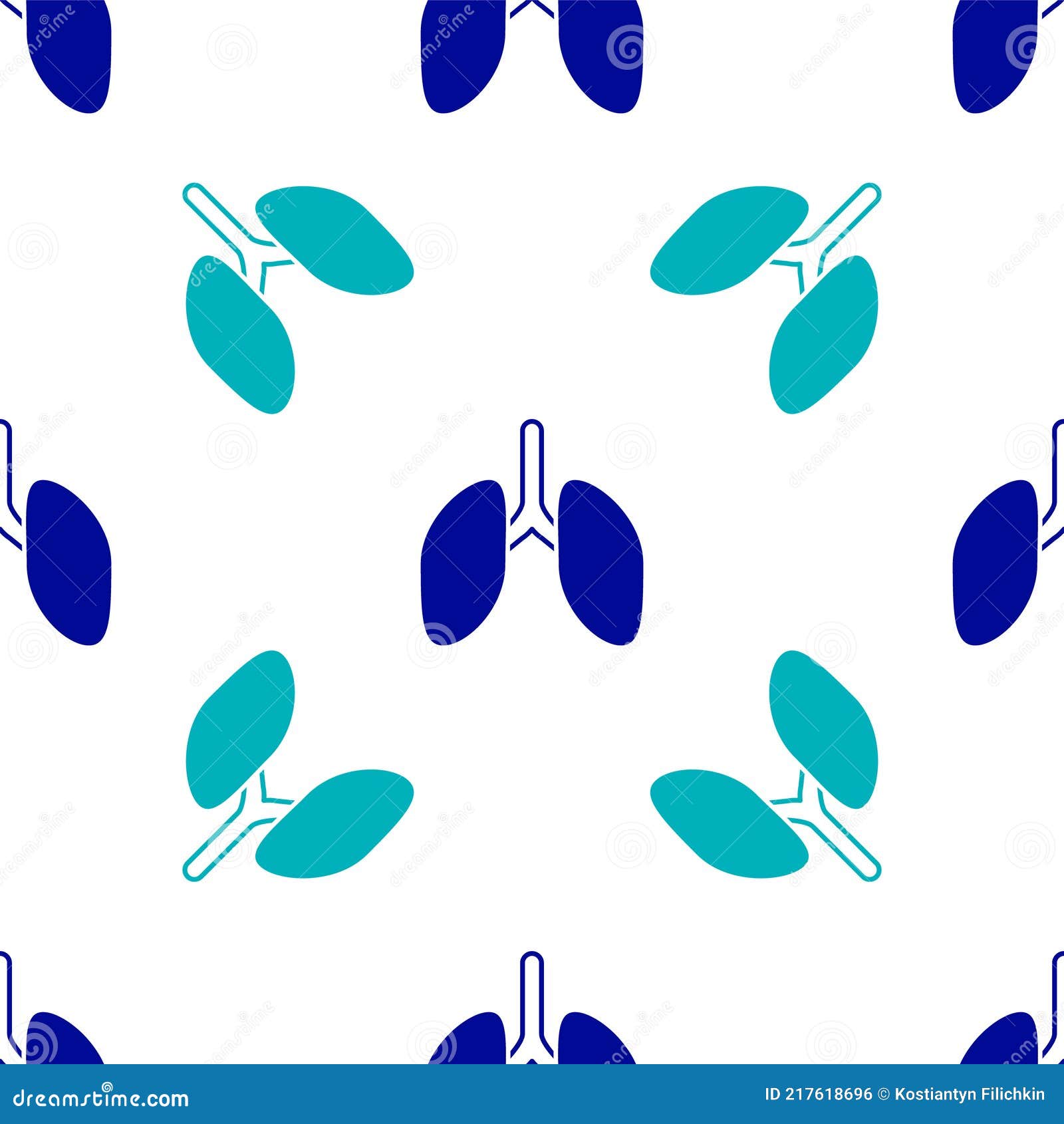 Blue Lungs Icon Isolated Seamless Pattern on White Background. Vector ...