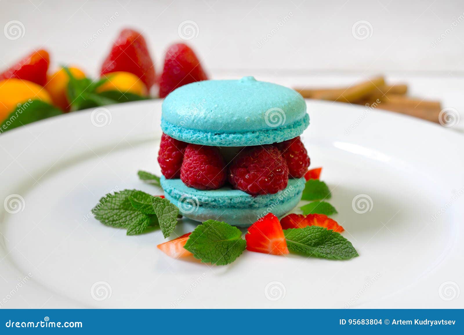 Blue Macaroon with Raspberries Stock Photo - Image of cake, cinnamon ...