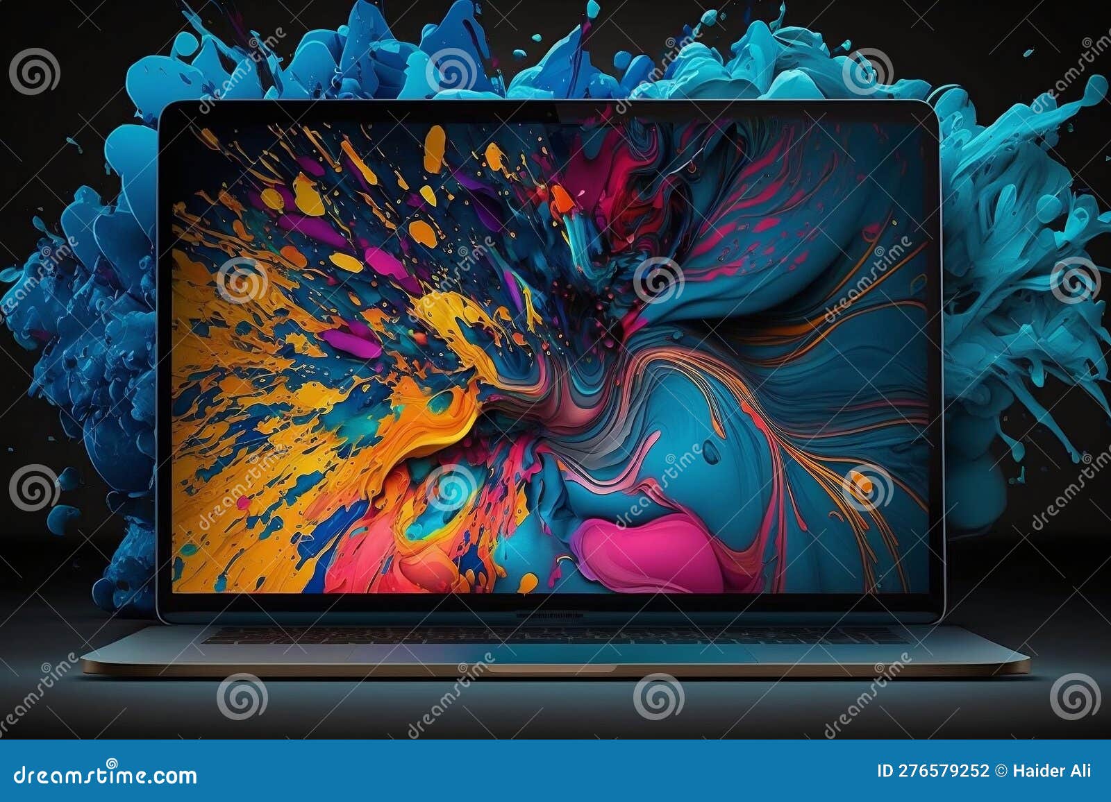 Blue MacBook Displaying a Colorful Digital Design for Web Design ...