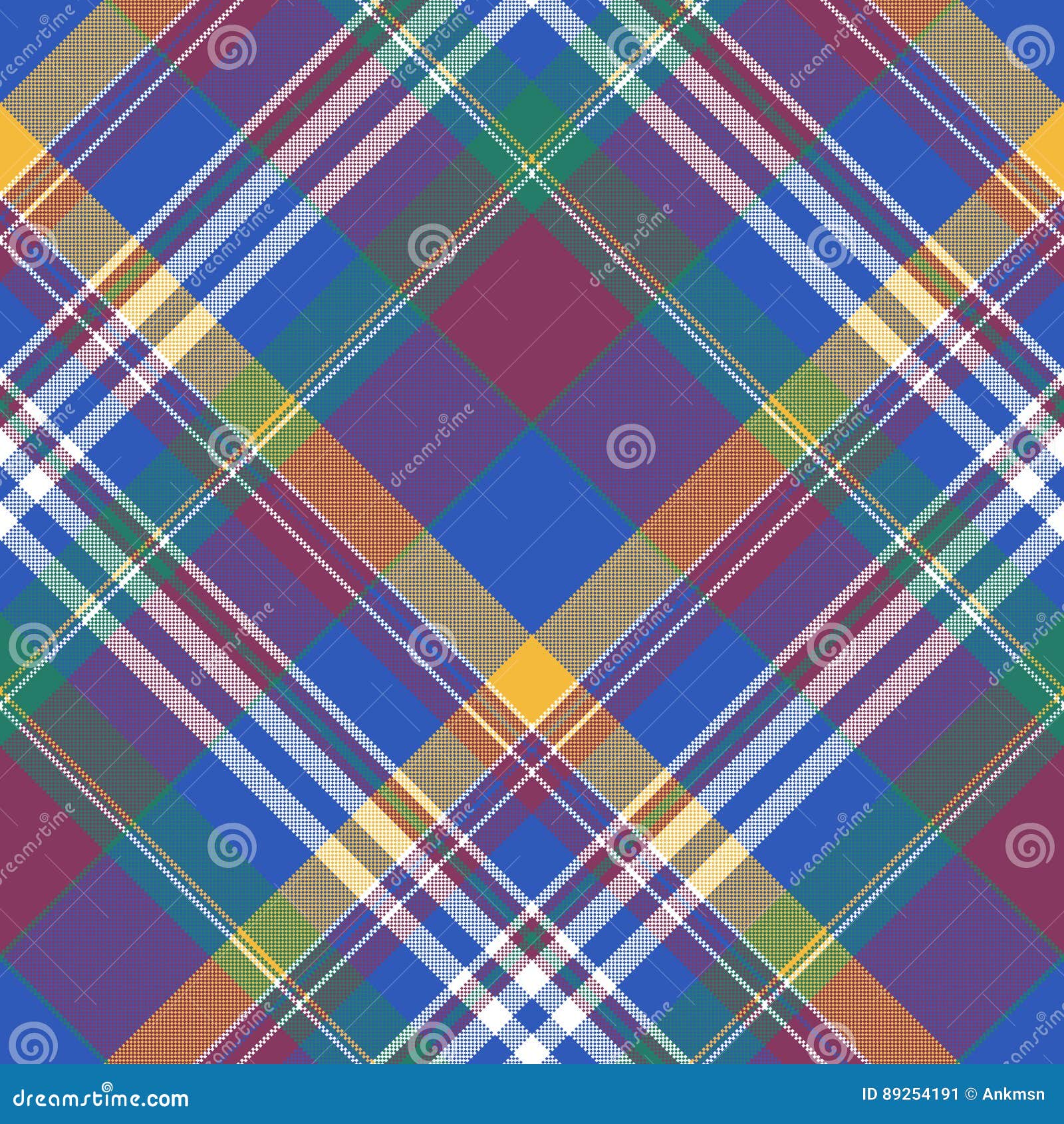 Blue Madras Diagonal Check Plaid Seamless Fabric Texture Stock Vector ...