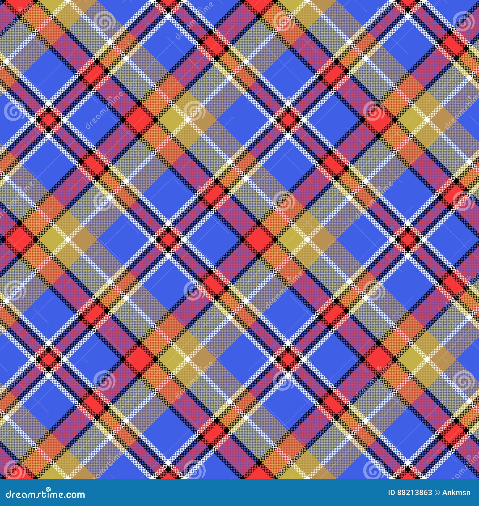 Blue Madras Diagonal Plaid Pixeled Seamless Pattern Stock Vector ...
