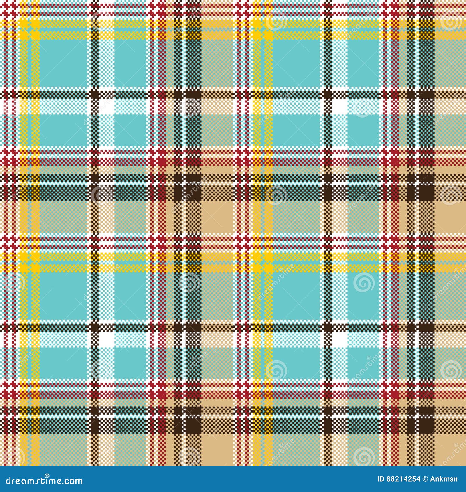 Blue Madras Pixel Texture Color Fabric Seamless Pattern Stock Vector ...