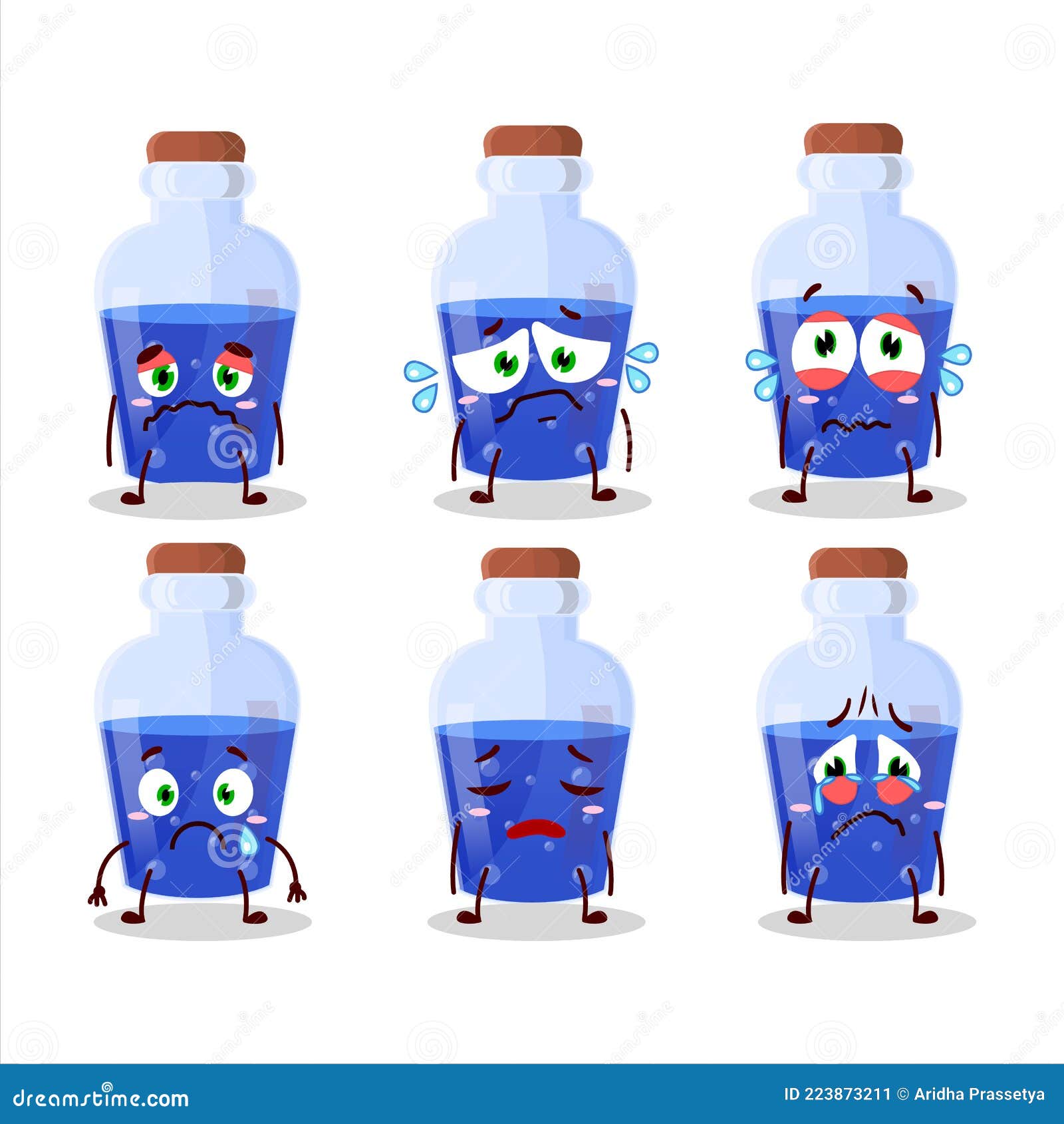 Blue Magic Potion Cartoon Character with Sad Expression Stock Vector ...