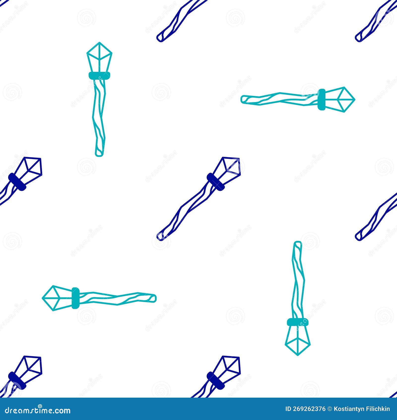 Blue Magic Staff Icon Isolated Seamless Pattern on White Background ...