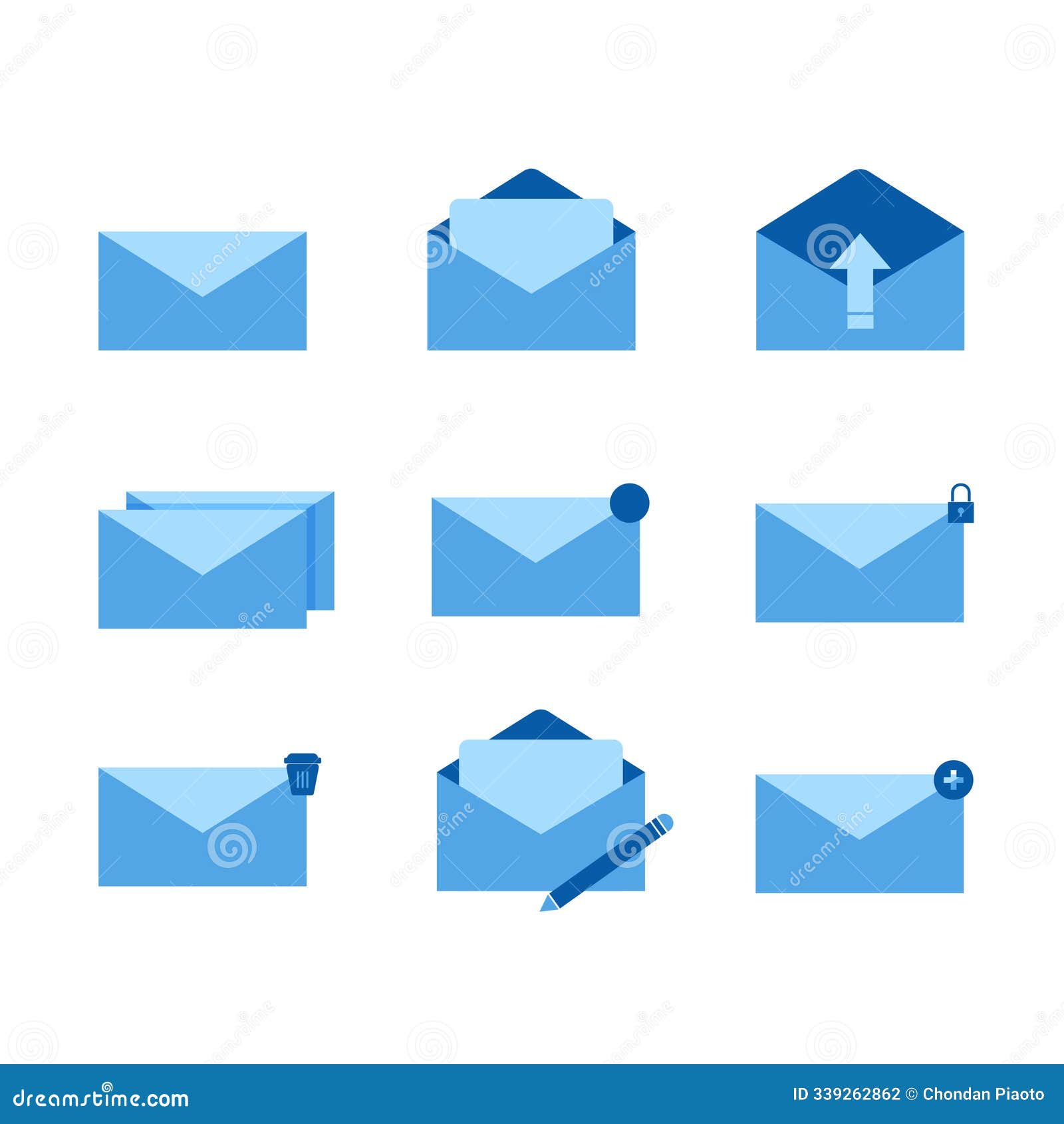 Isolate Blue Mail Icon Set Vector, Message, Envelopes, Vector ...