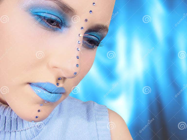 Blue Make-up stock image. Image of skin, woman, portrait - 91631