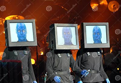 Blue man group performance editorial stock image. Image of drum - 4271809