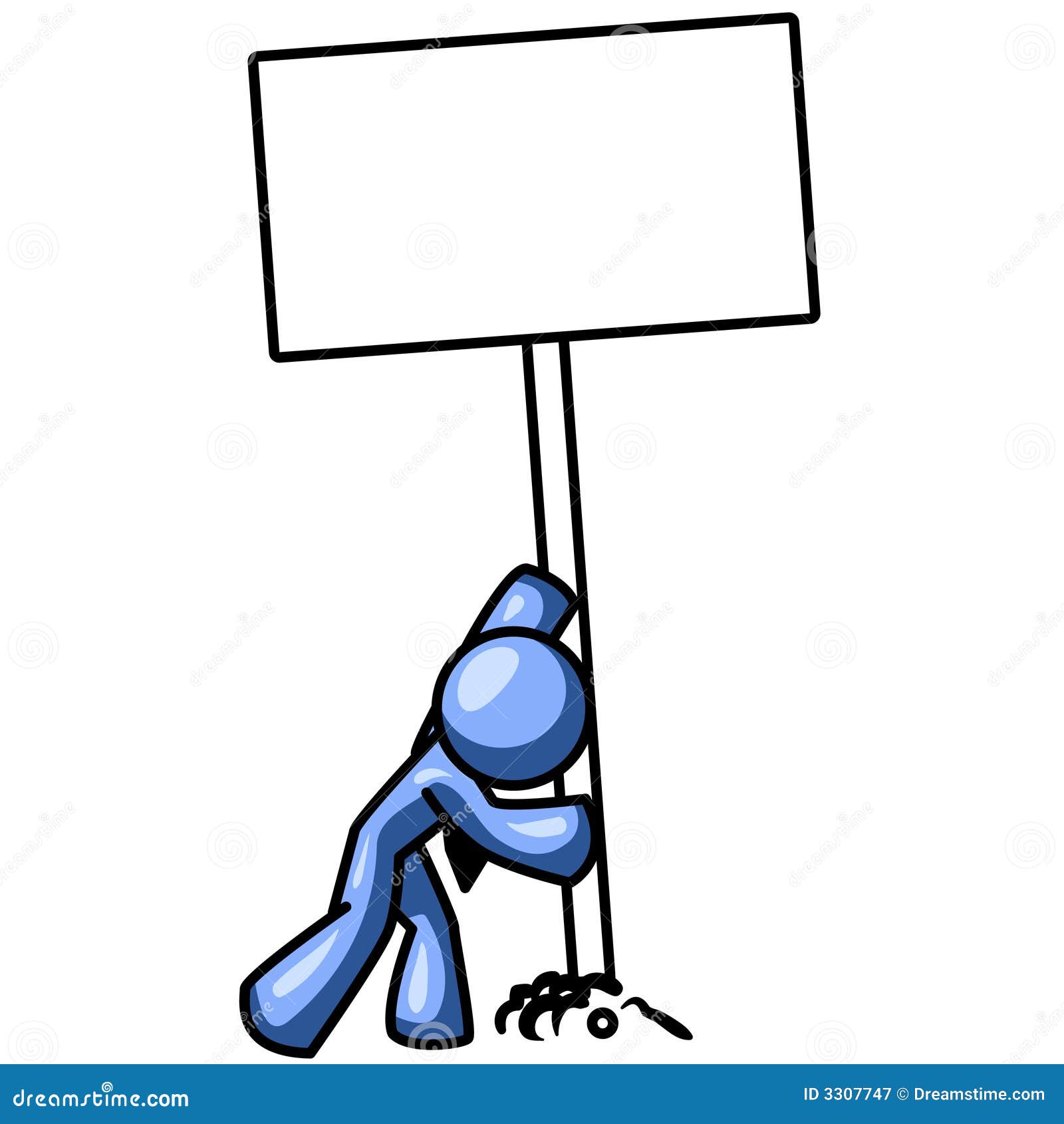 Blue man installing sign stock vector. Illustration of blank - 3307747