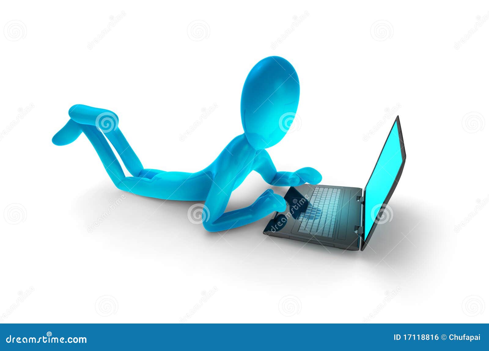Blue man with laptop stock illustration. Illustration of computer ...
