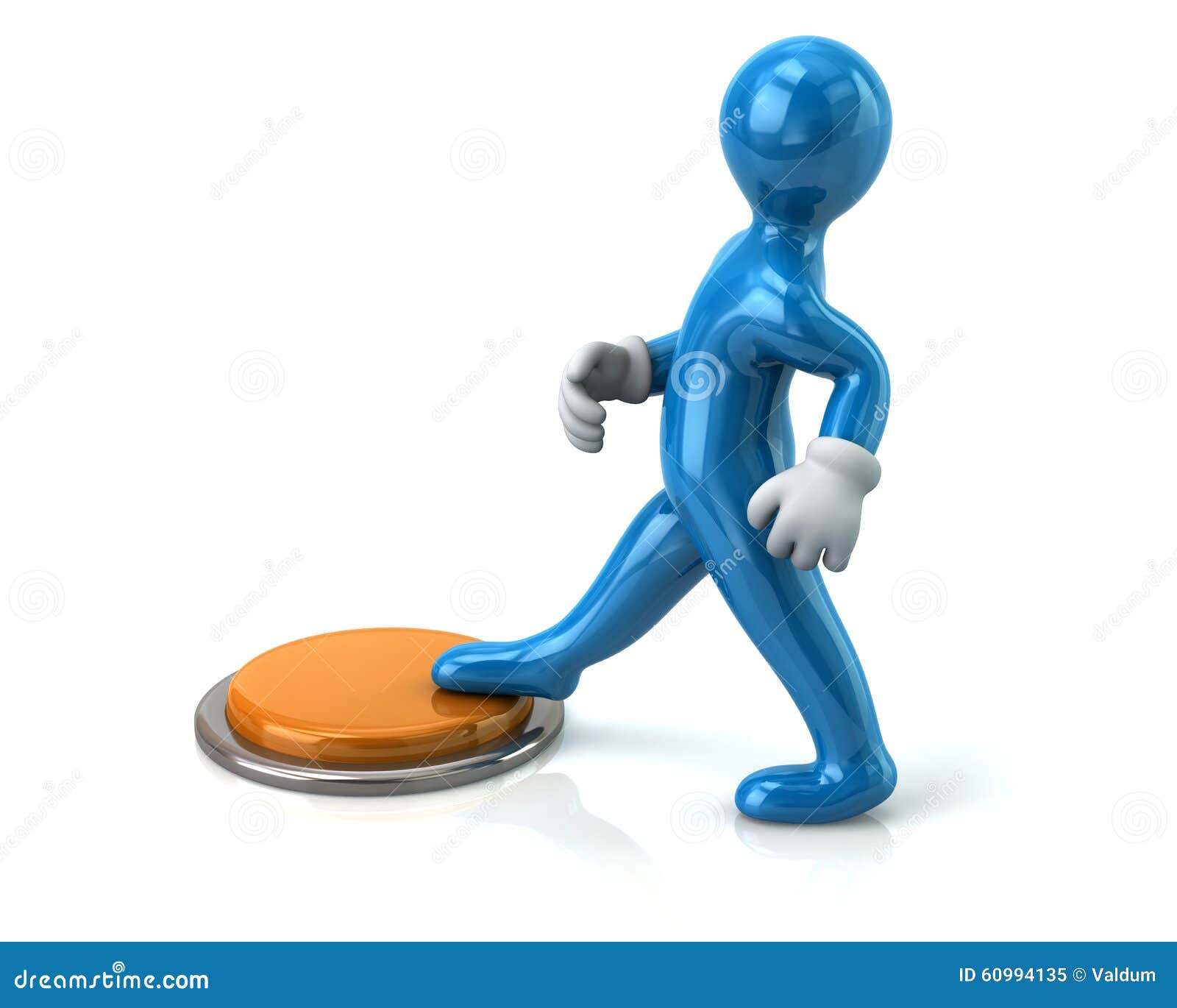 Blue man and orange button stock illustration. Illustration of alert ...