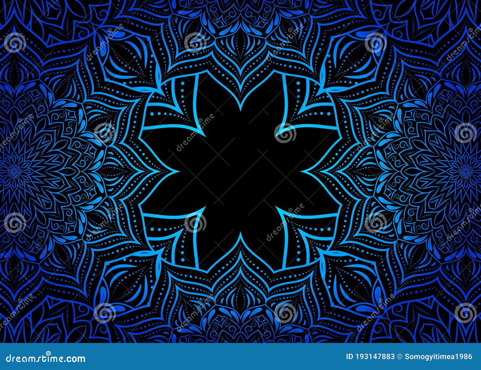 Blue Mandala Pattern on Black Background. Stock Vector - Illustration ...