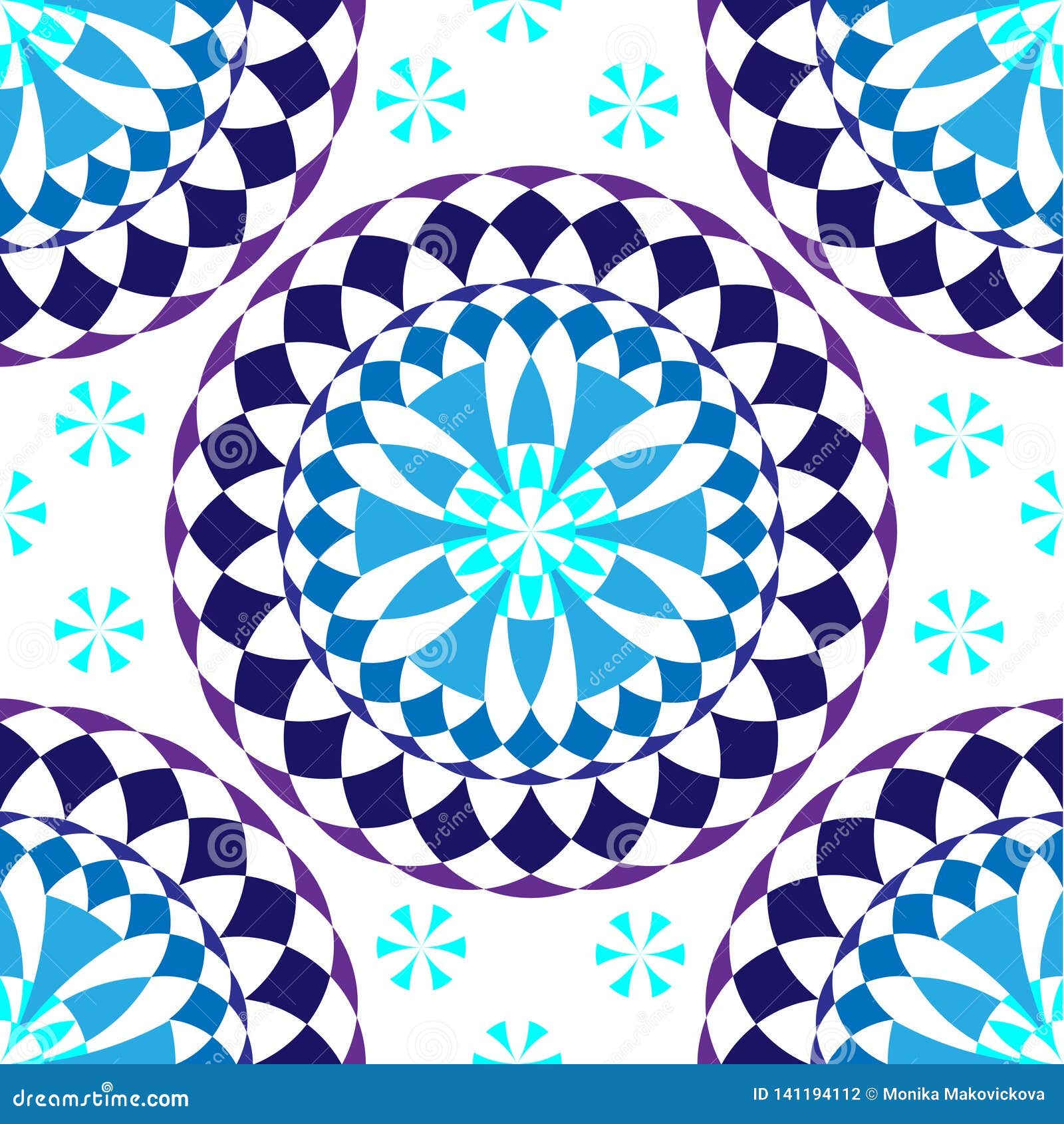 Blue Mandala Seamless Vector Pattern Stock Illustration - Illustration ...