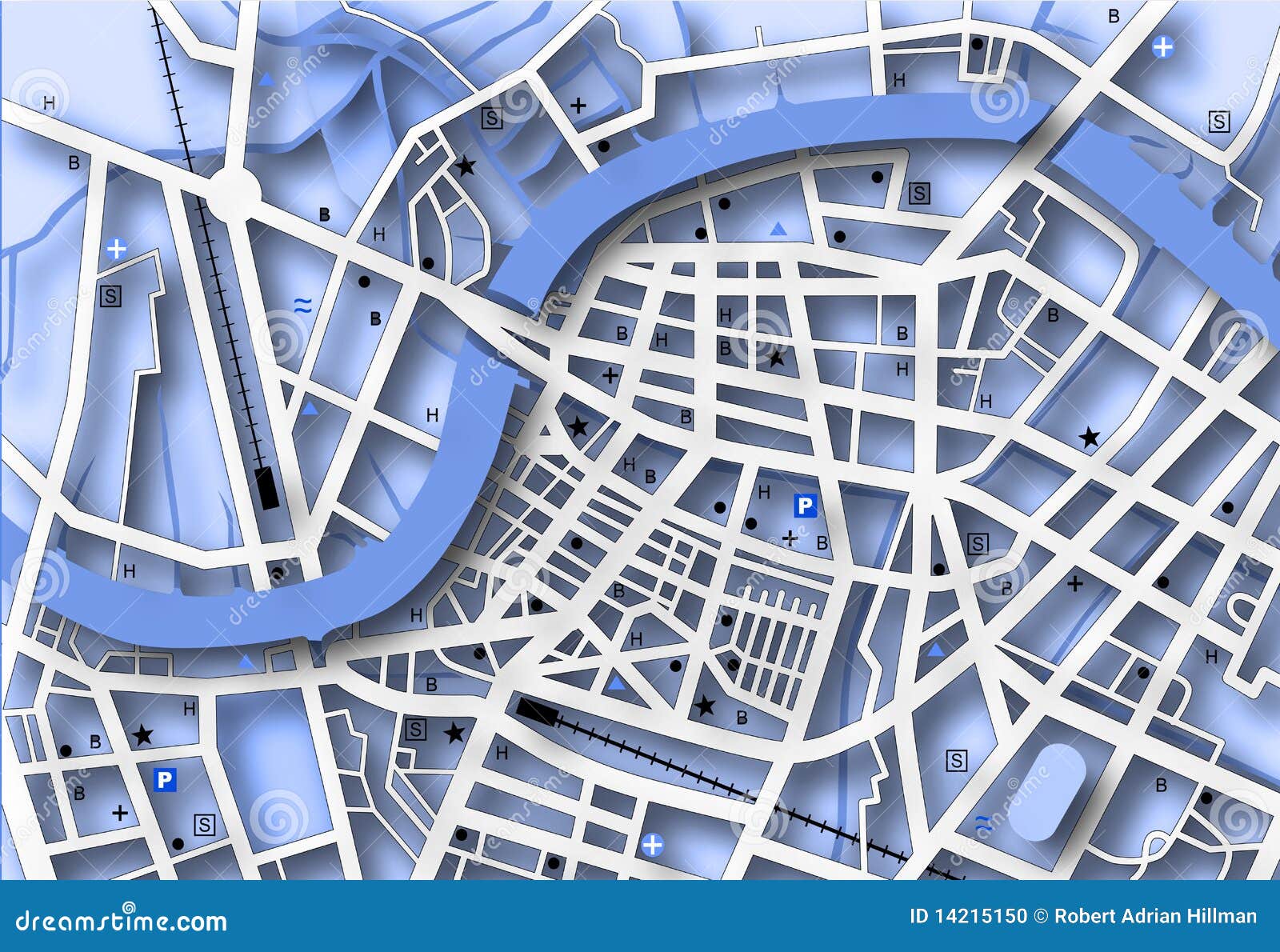 Blue map stock illustration. Illustration of conurbation - 14215150