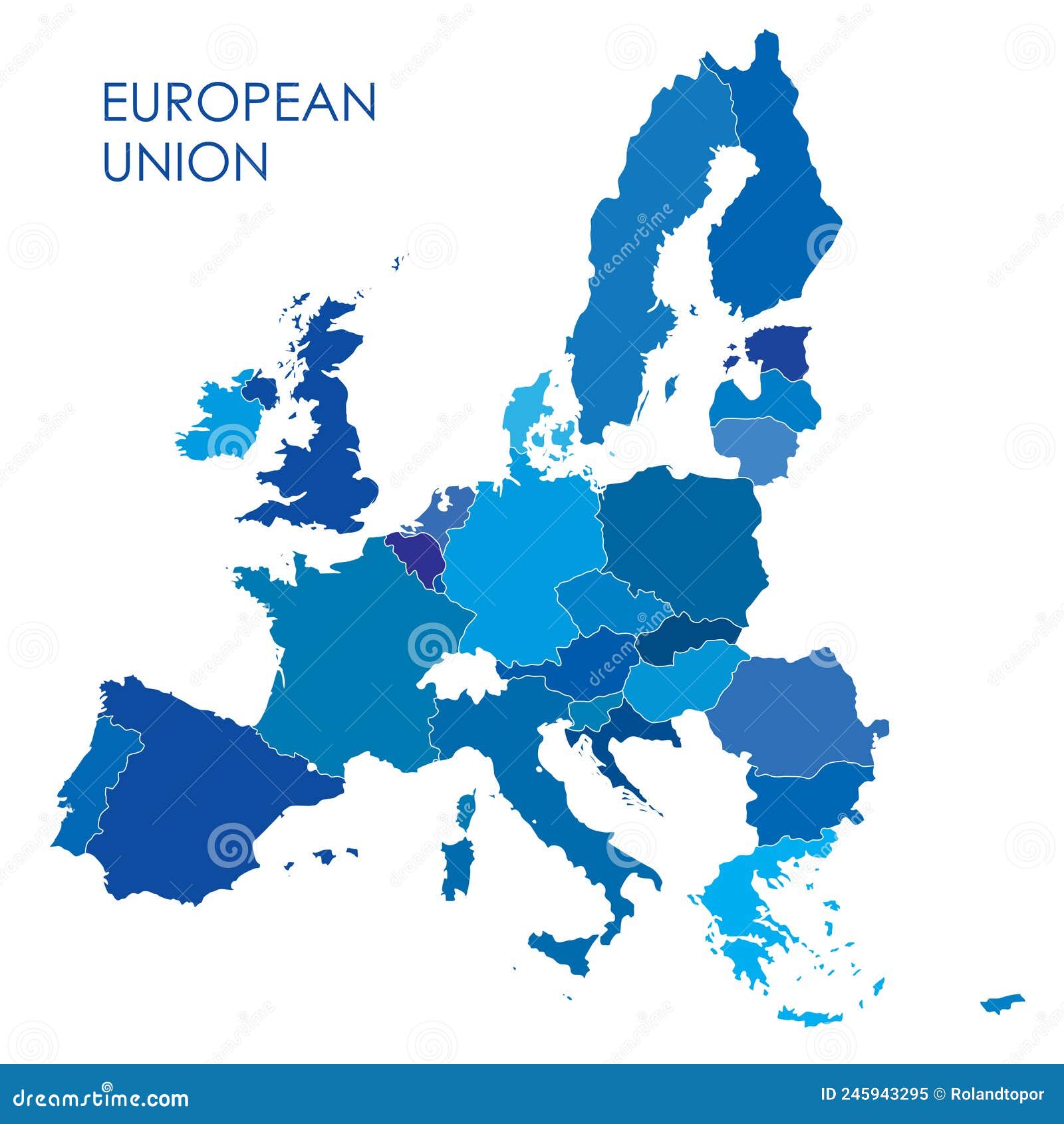 Blue Map of European Union and UK Borders Stock Illustration ...