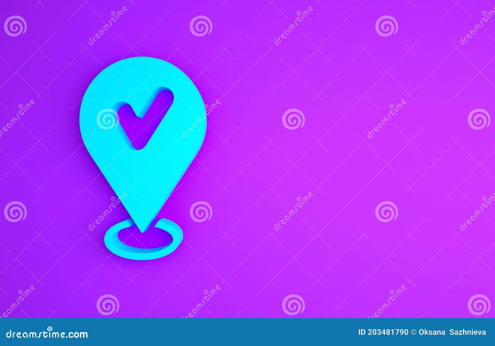 Blue Map Pin with Check Mark Icon Isolated on Purple Background ...