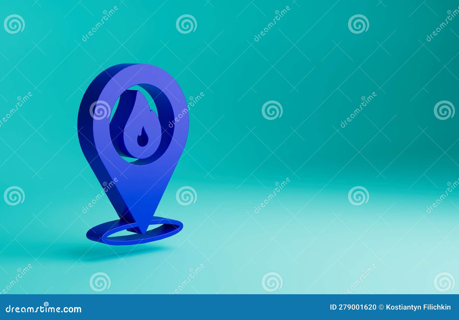 Blue Map Pointer with Fire Flame Icon Isolated on Blue Background. Fire ...