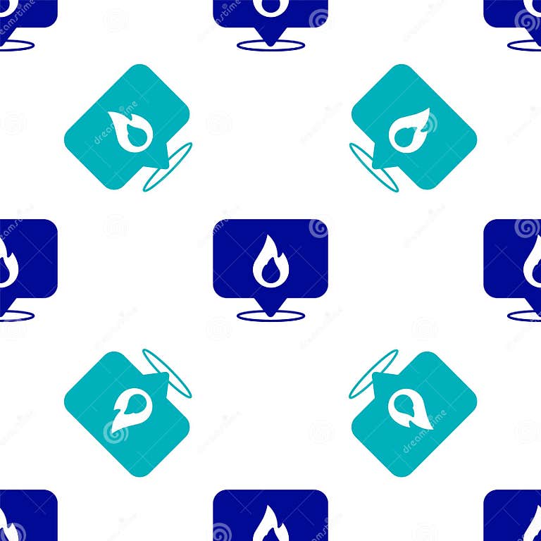 Blue Map Pointer with Fire Flame Icon Isolated Seamless Pattern on ...