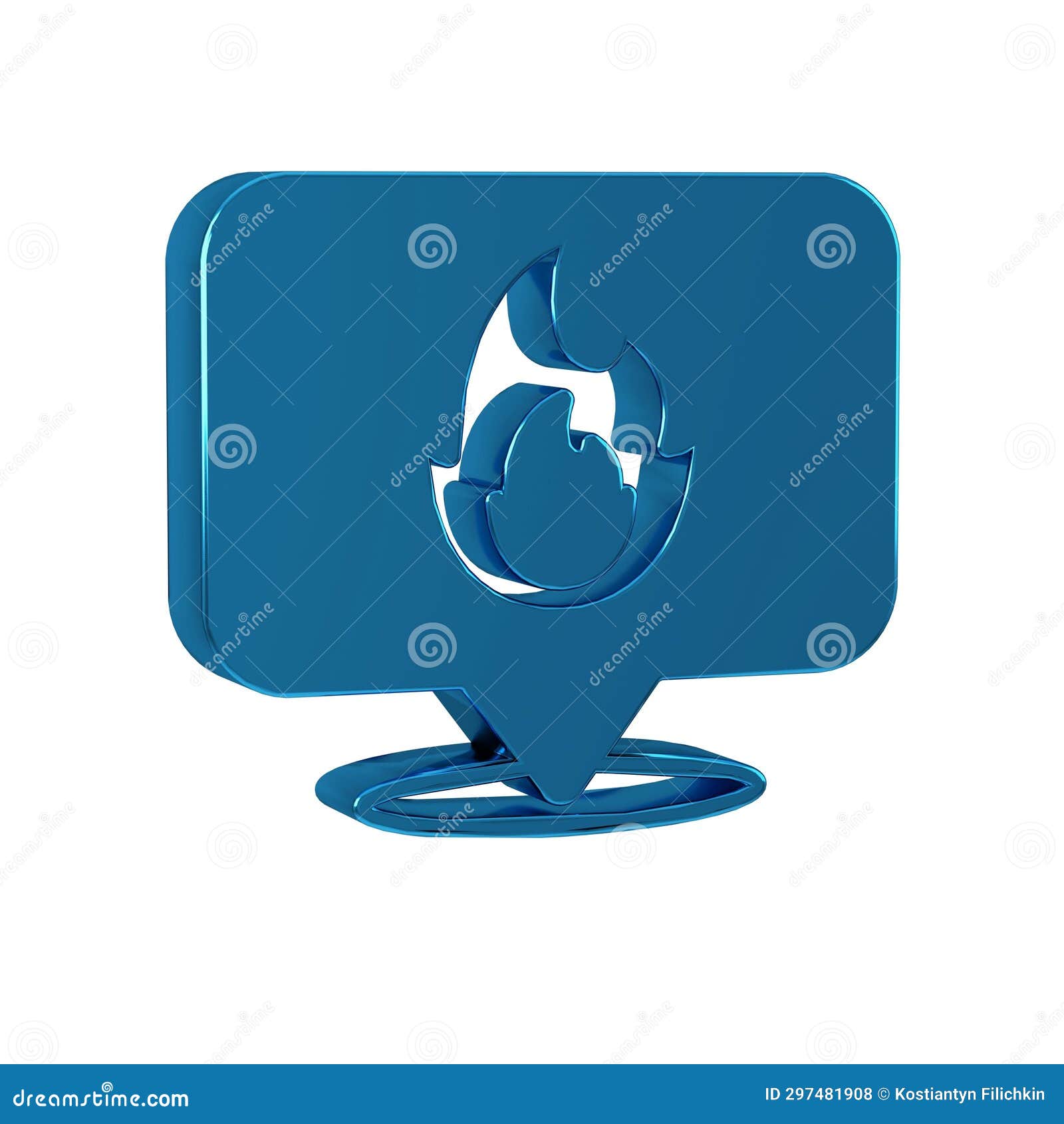 Blue Map Pointer with Fire Flame Icon Isolated on Transparent ...