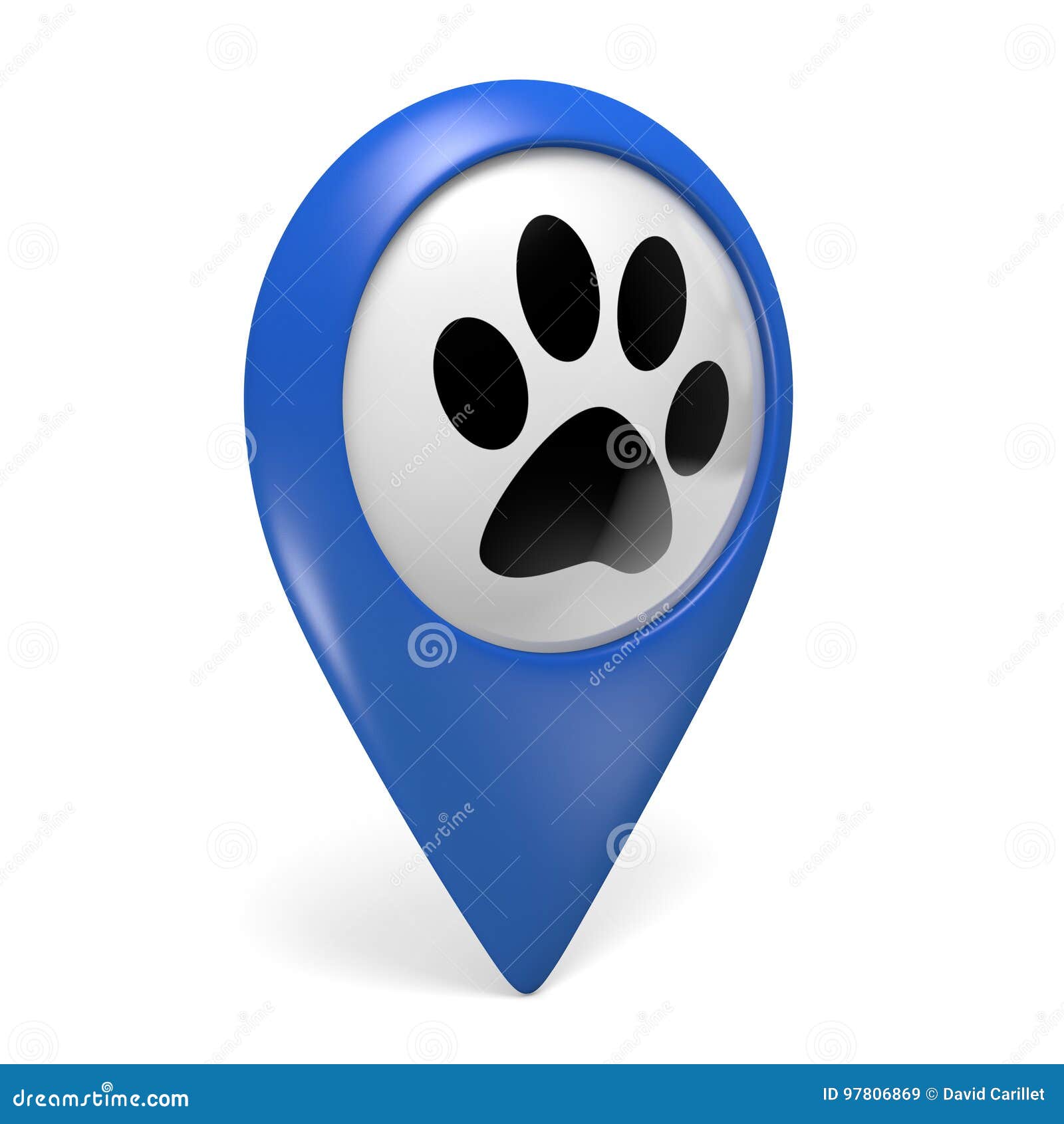 Blue Map Pointer Icon with a Paw Symbol for Pet Shops and Pet Services ...