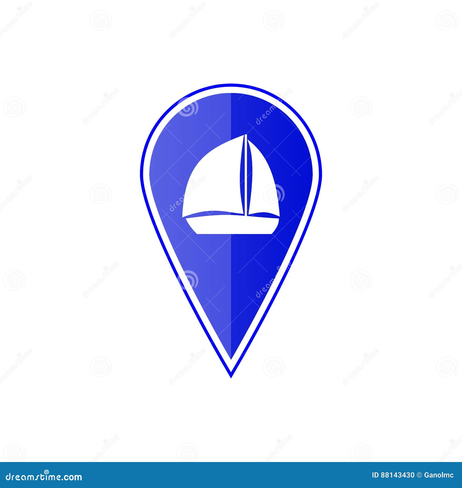 Blue Map Pointer with Sailing Boat. Vector Illustration Stock Vector ...