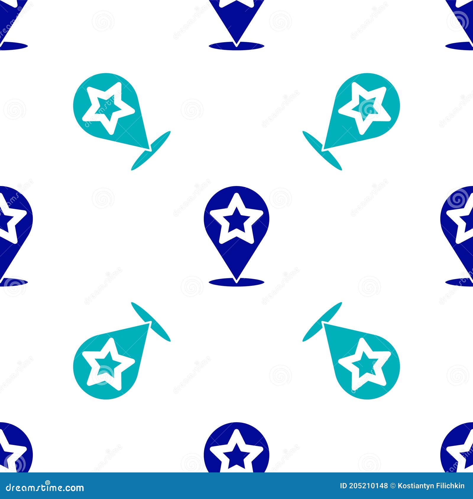 Blue Map Pointer with Star Icon Isolated Seamless Pattern on White ...