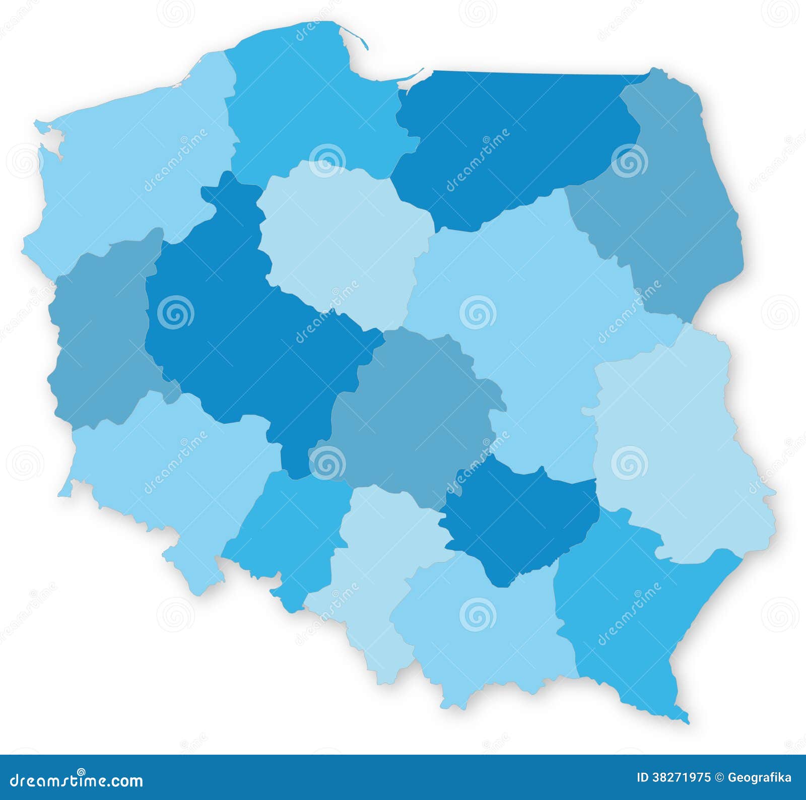 Blue Map of Poland with Voivodeships Stock Vector - Illustration of ...