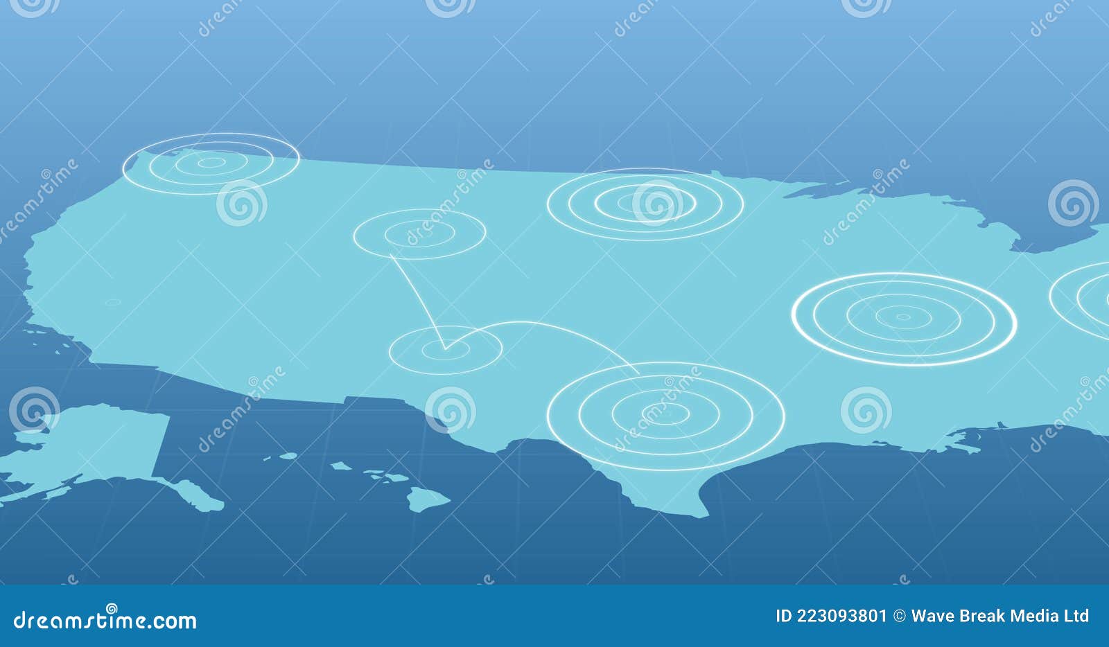 Blue Map with Radiating White Concentric Circles Circles Spreading ...