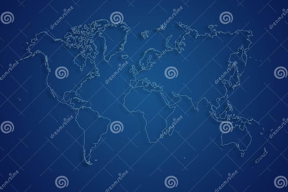 Blue Map of the World on Blue Background Stock Illustration ...