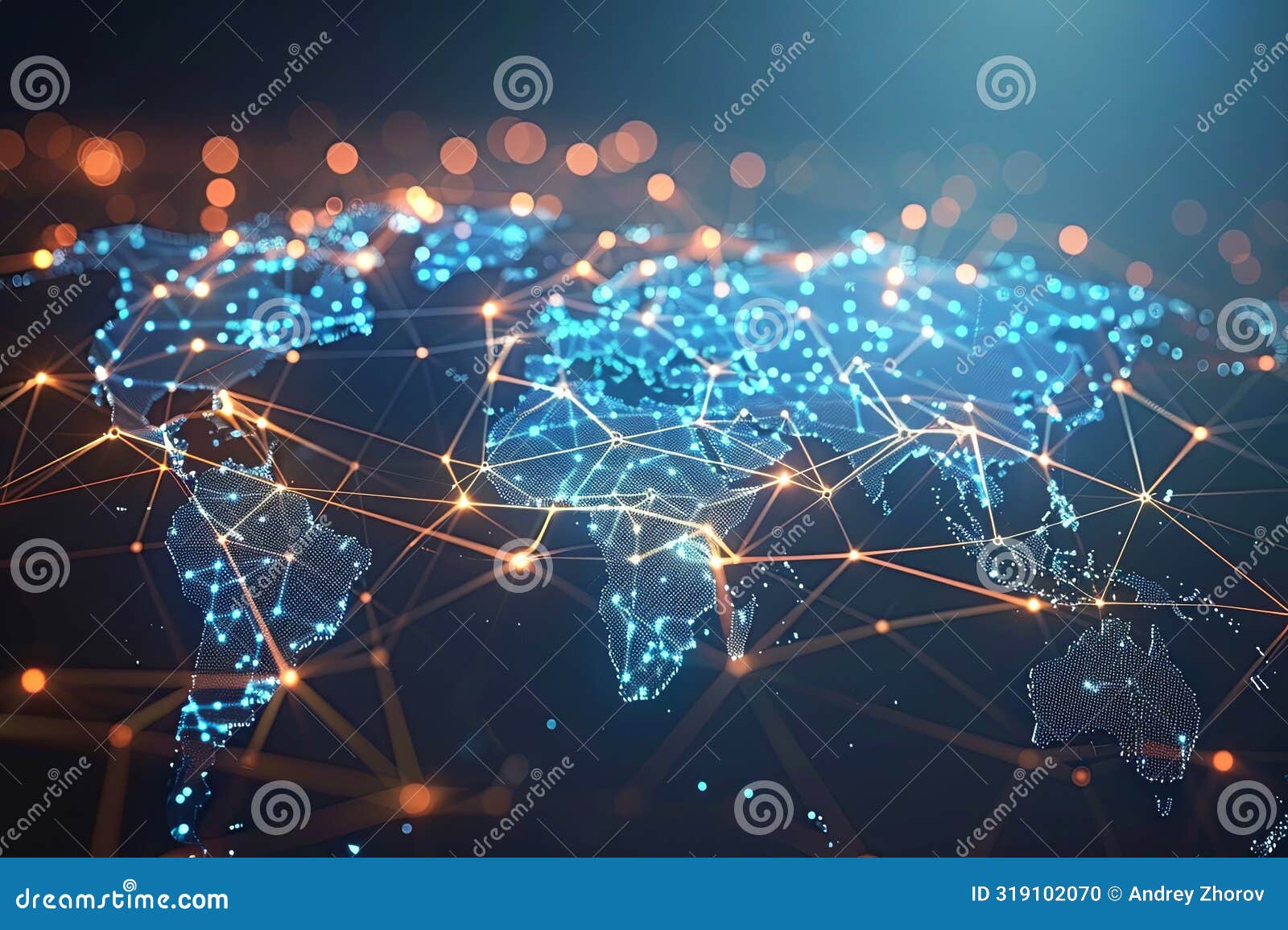 A Blue Map of the World Displaying a Global Network Connection in the ...