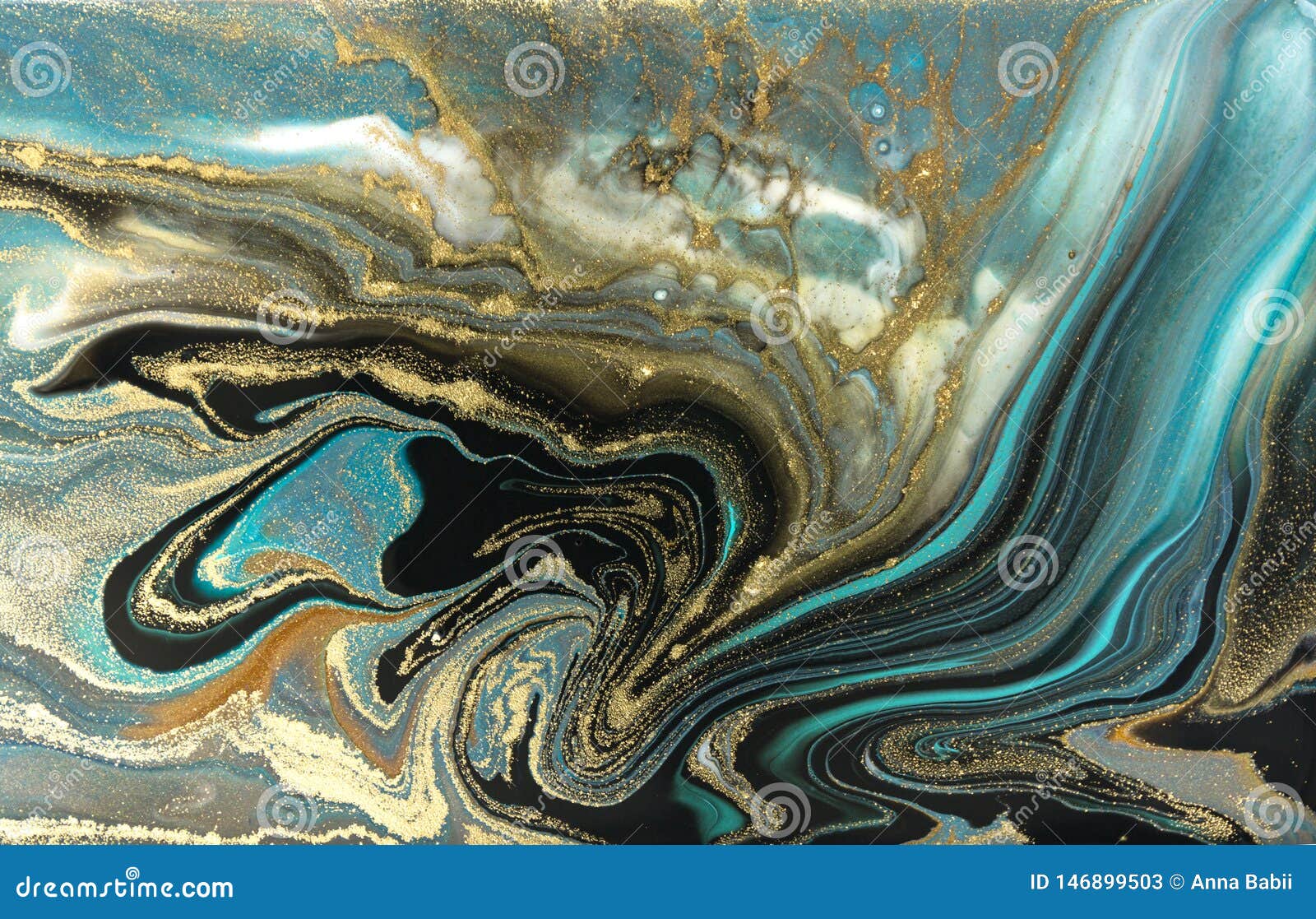 Blue Marbling Pattern. Golden Marble Liquid Texture. Stock Image ...
