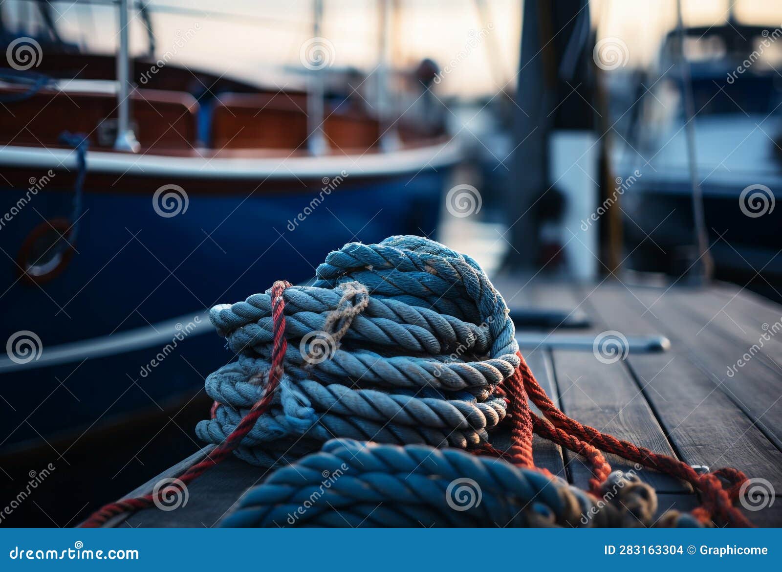 Blue marine boat ropes stock illustration. Illustration of rolled ...