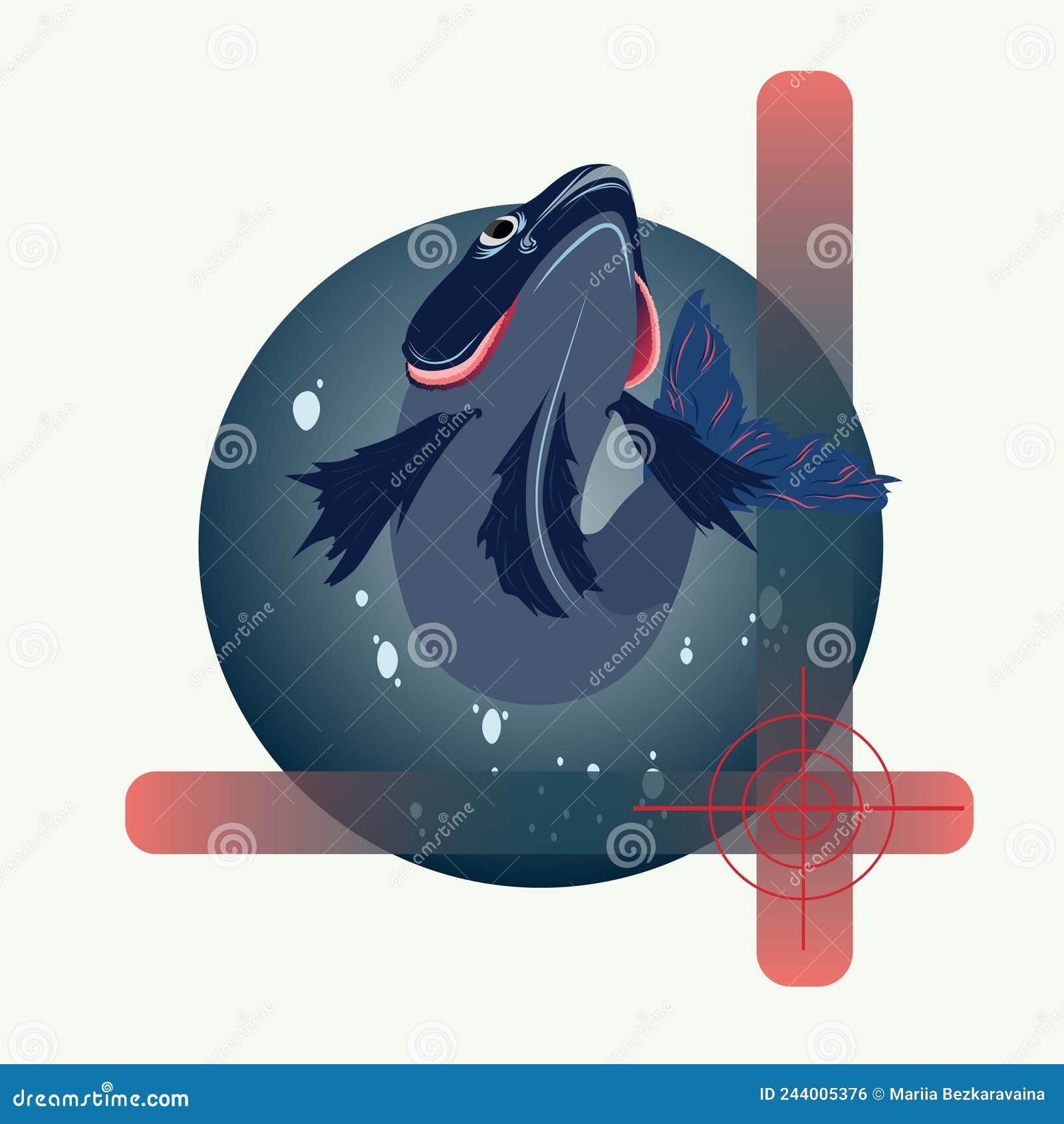 Blue Fish at Gunpoint on the White and Blue Background Stock Vector ...