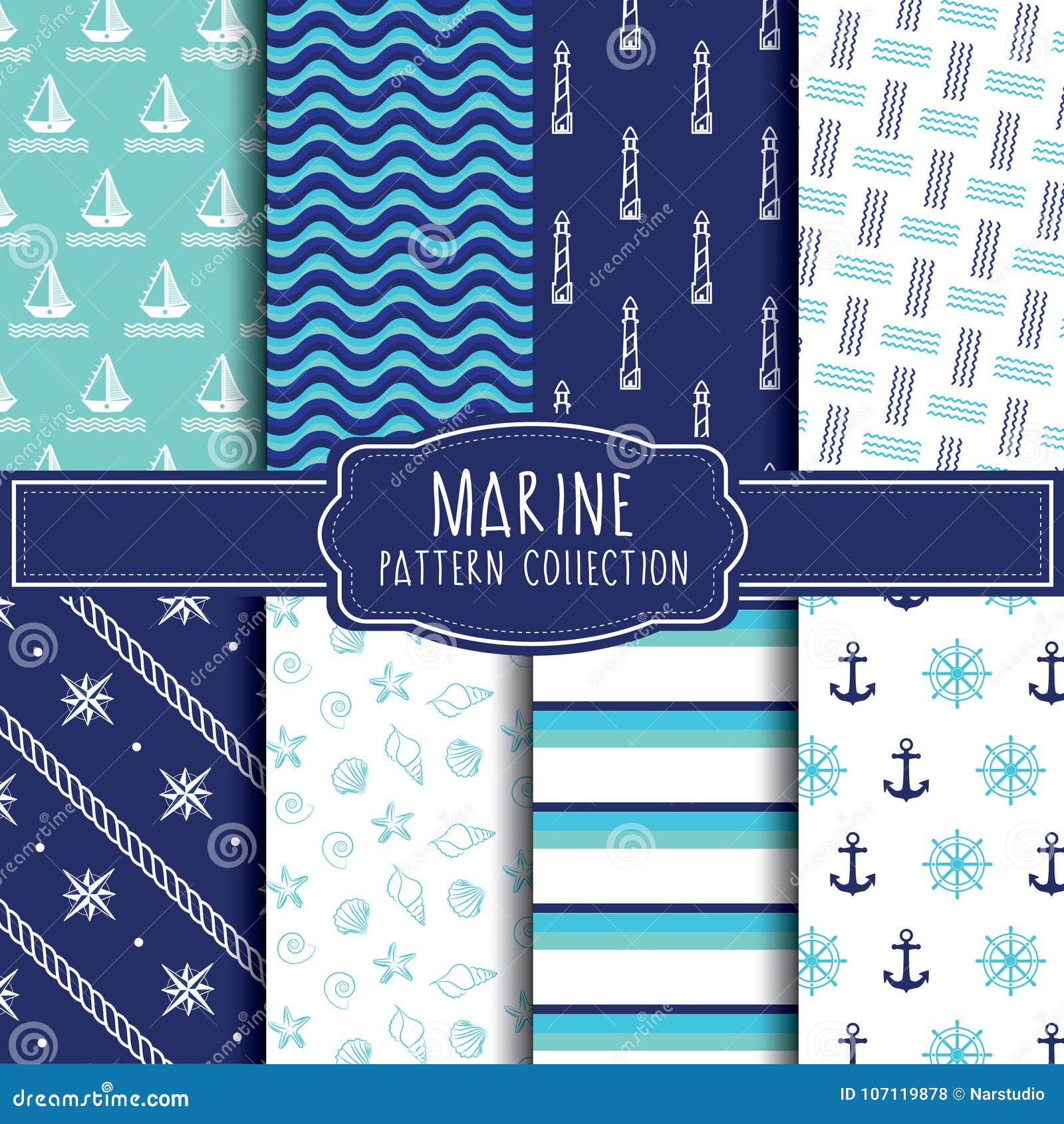 Marine Pattern. Vector Illustration. Stock Illustration - Illustration ...