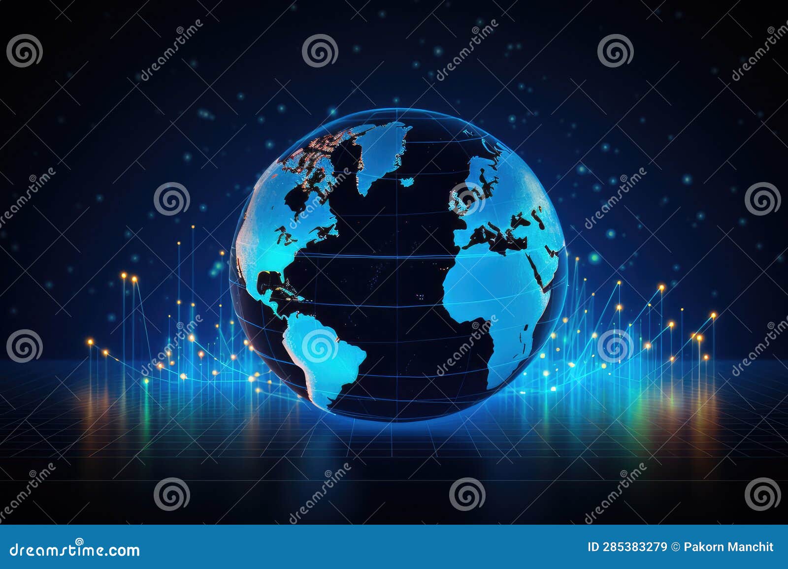 Blue Market Graph Light Globe Stock Image - Image of reflection, stage ...