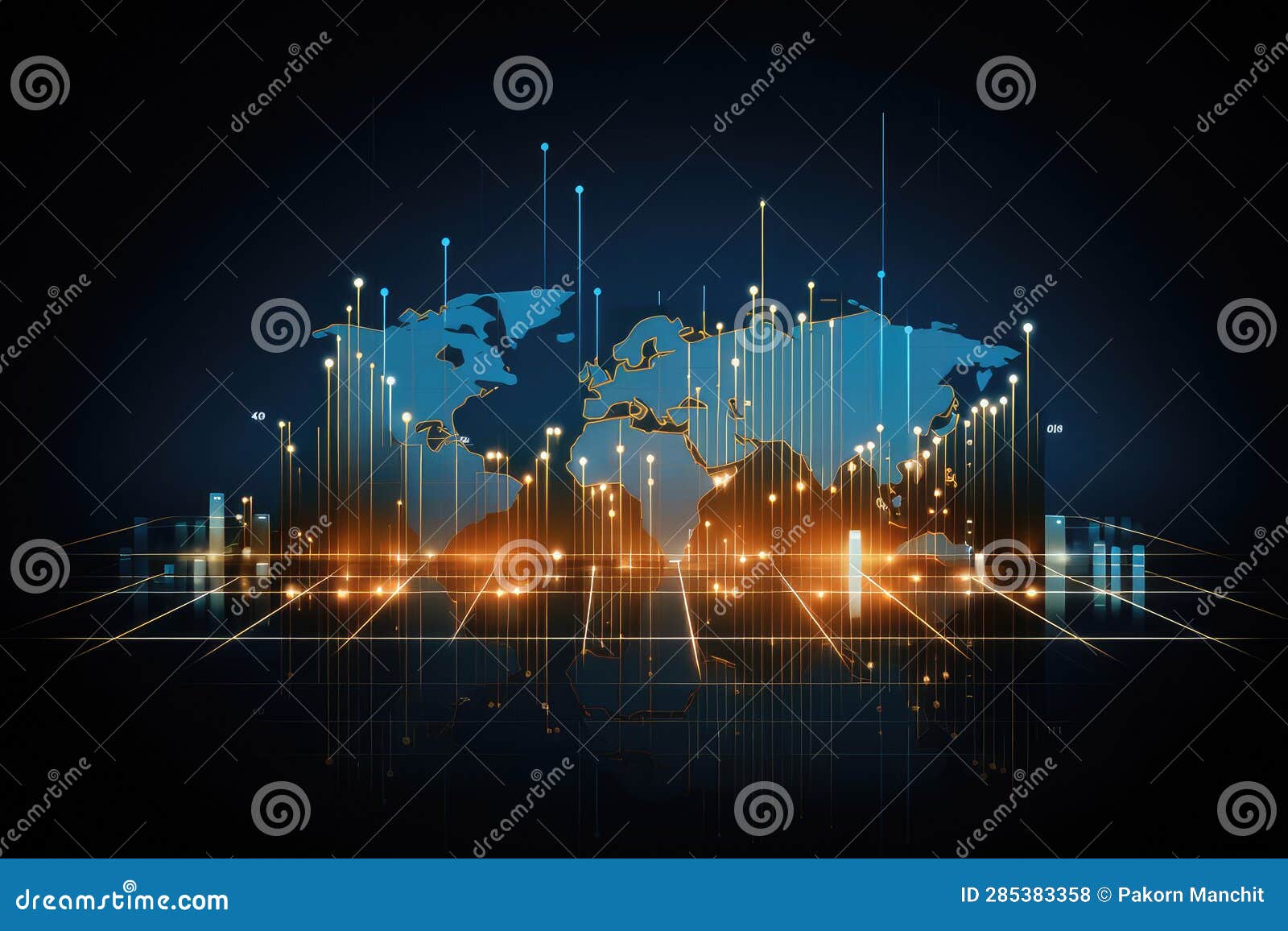 Blue Market Graph Light Globe Stock Illustration - Illustration of ...