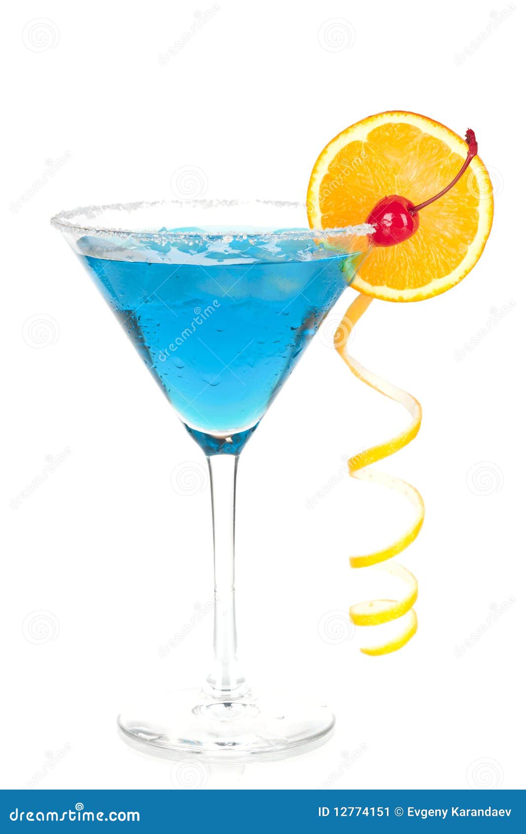 Blue Martini with Orange and Maraschino Stock Image - Image of water ...