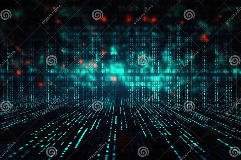 Blue Matrix Background with Binary Code. Computer Generated 3D Photo Rendering, Digital ...