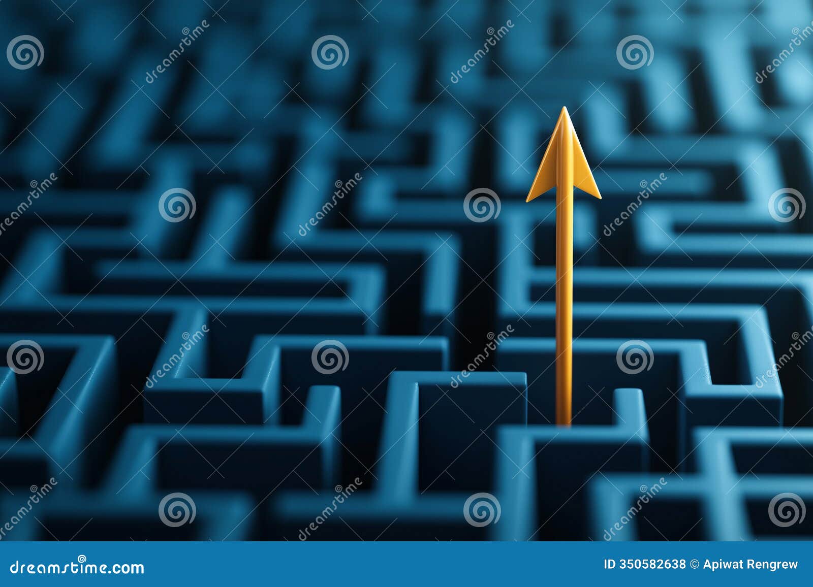 Blue Maze with Yellow Arrow Pointing Upwards Symbolizes Direction and ...